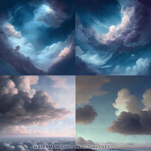 Cloudscapes Digital Papers, Collage Paper, Clouds Clip Art, Printable ...