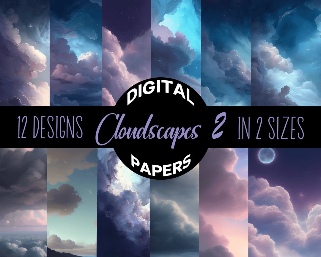 Cloudscapes Digital Papers, Collage Paper, Clouds Clip Art, Printable ...