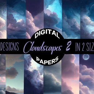 Cloudscapes Digital Papers, Collage Paper, Clouds Clip Art, Printable ...