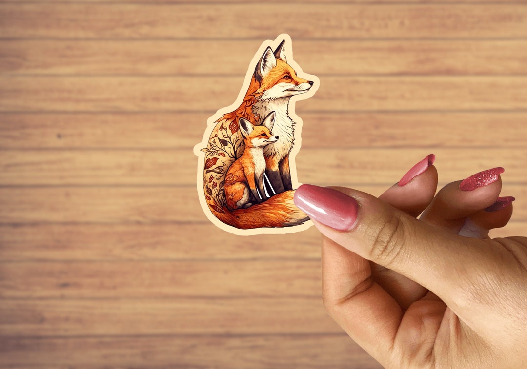 Fox With Baby Fox Sticker, Foxes Sticker, Gift for Animal Lover ...
