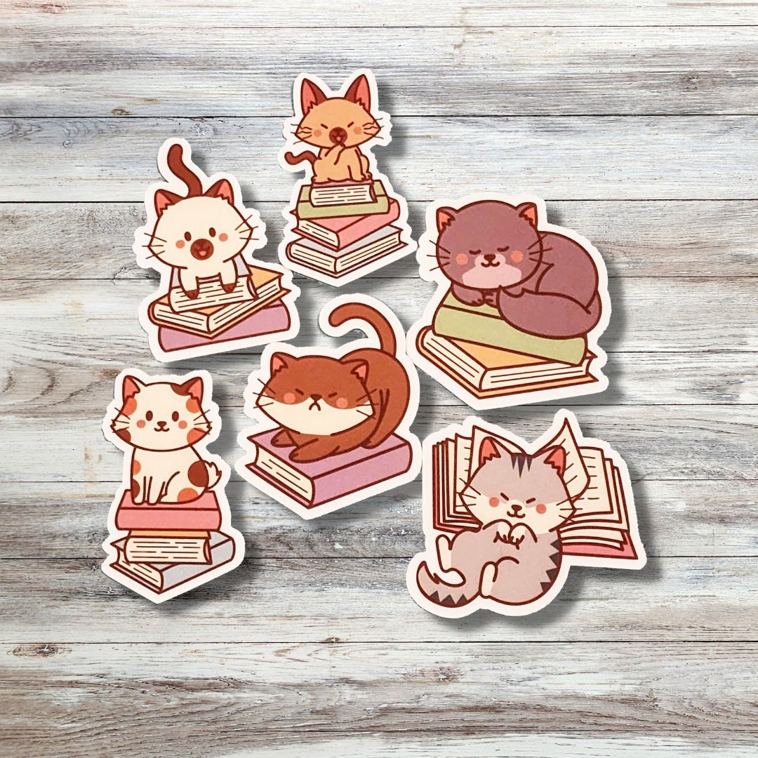 Cats With Books Stickers, Cat Laptop Sticker, Stickers for Book Lovers ...