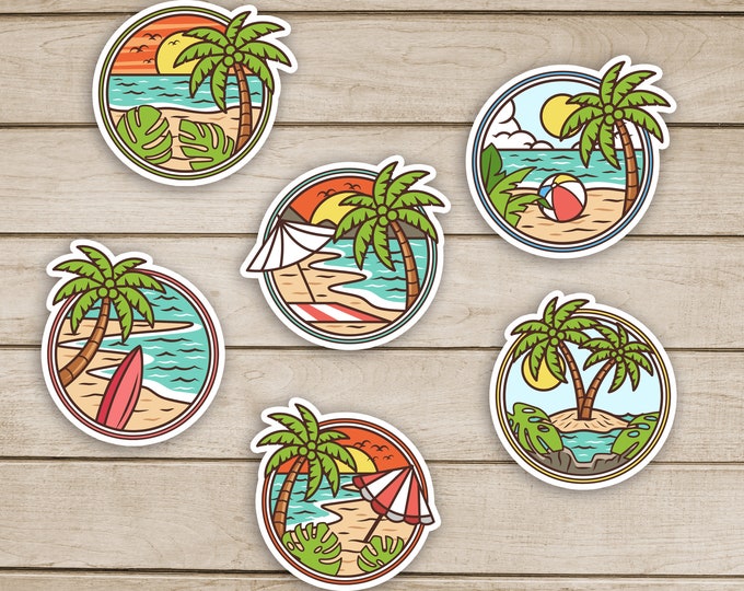 Tropical Beach Stickers, Summer Sticker Set, Stickers for Beach Lovers ...