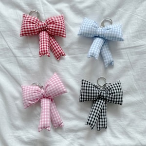 Winifred Keychain | Plaid Pattern Padded Ribbon Charm on Keyring ...