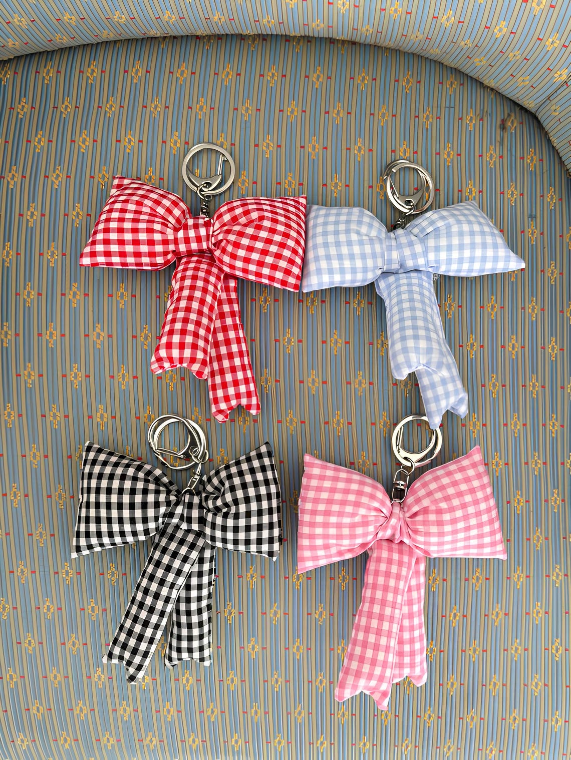 Winifred Keychain | Plaid Pattern Padded Ribbon Charm on Keyring ...