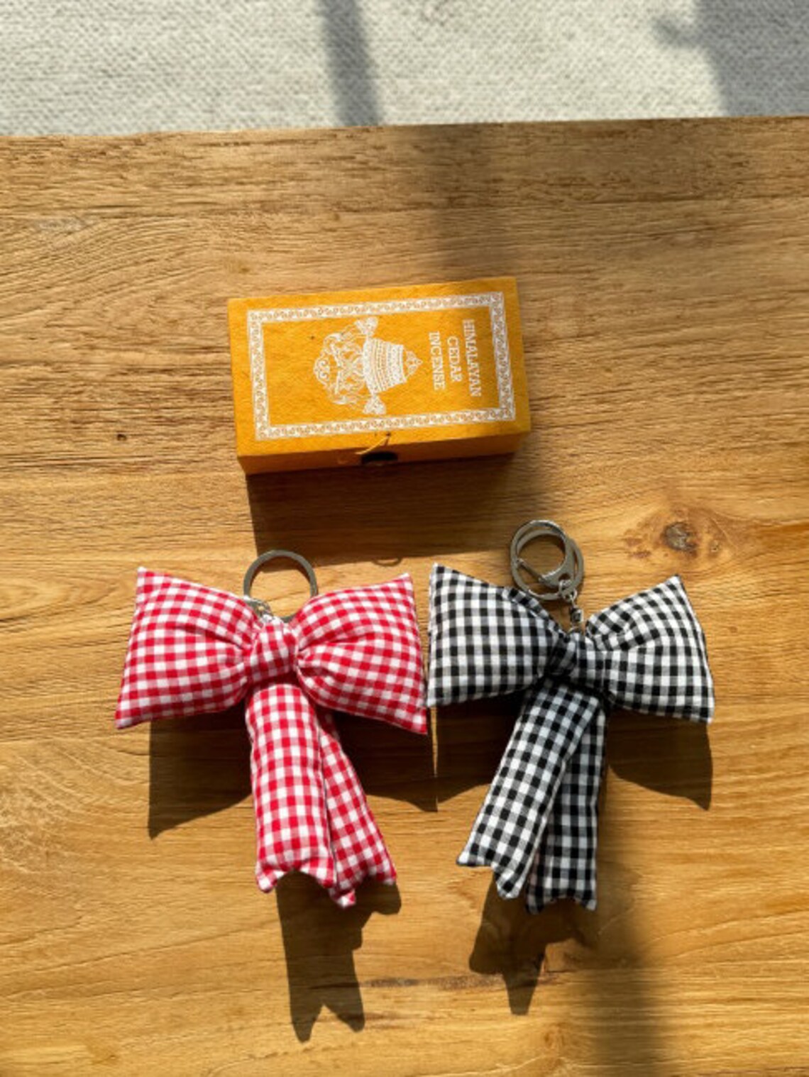 Winifred Keychain | Plaid Pattern Padded Ribbon Charm on Keyring ...