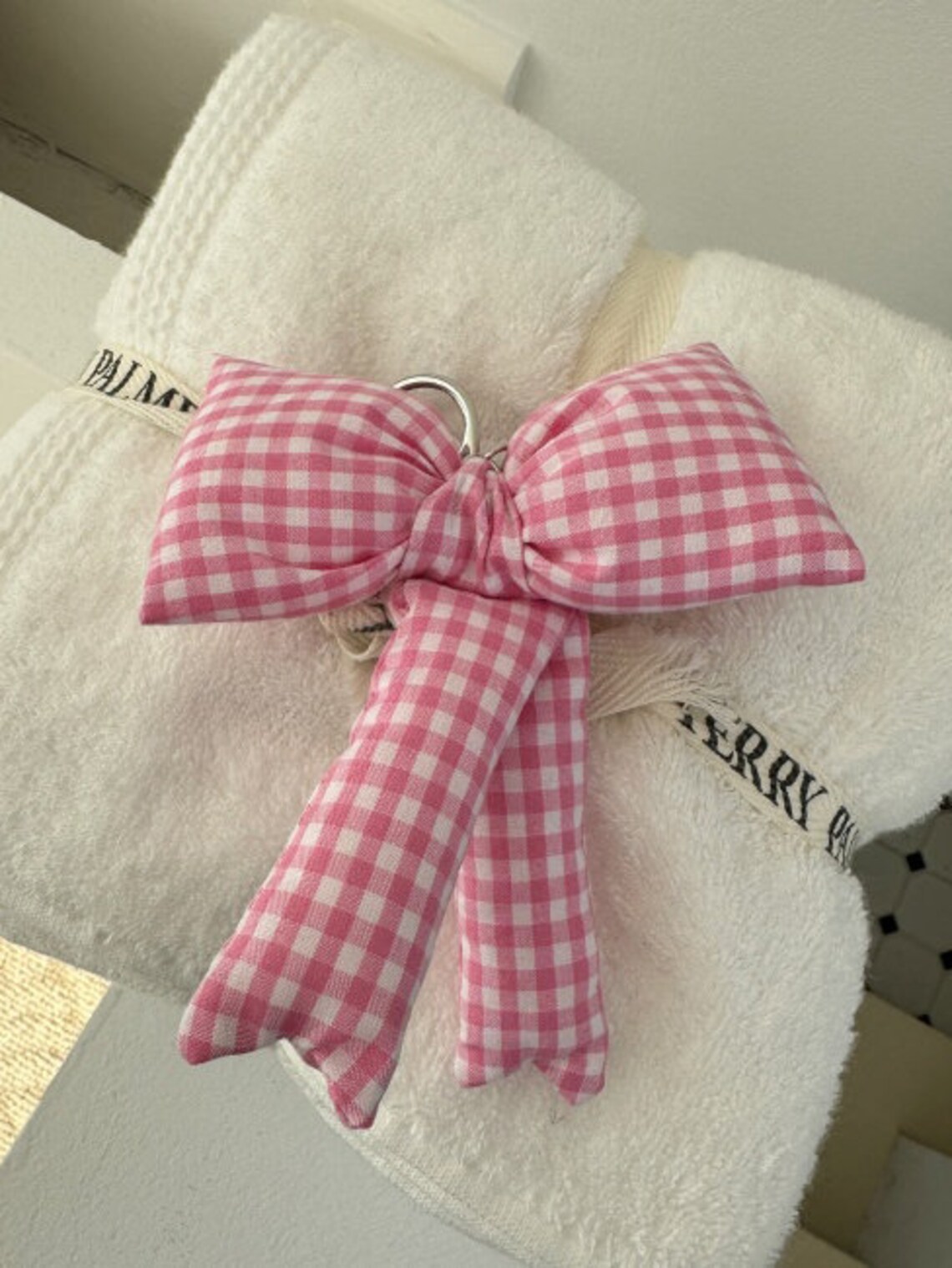 Winifred Keychain | Plaid Pattern Padded Ribbon Charm on Keyring ...