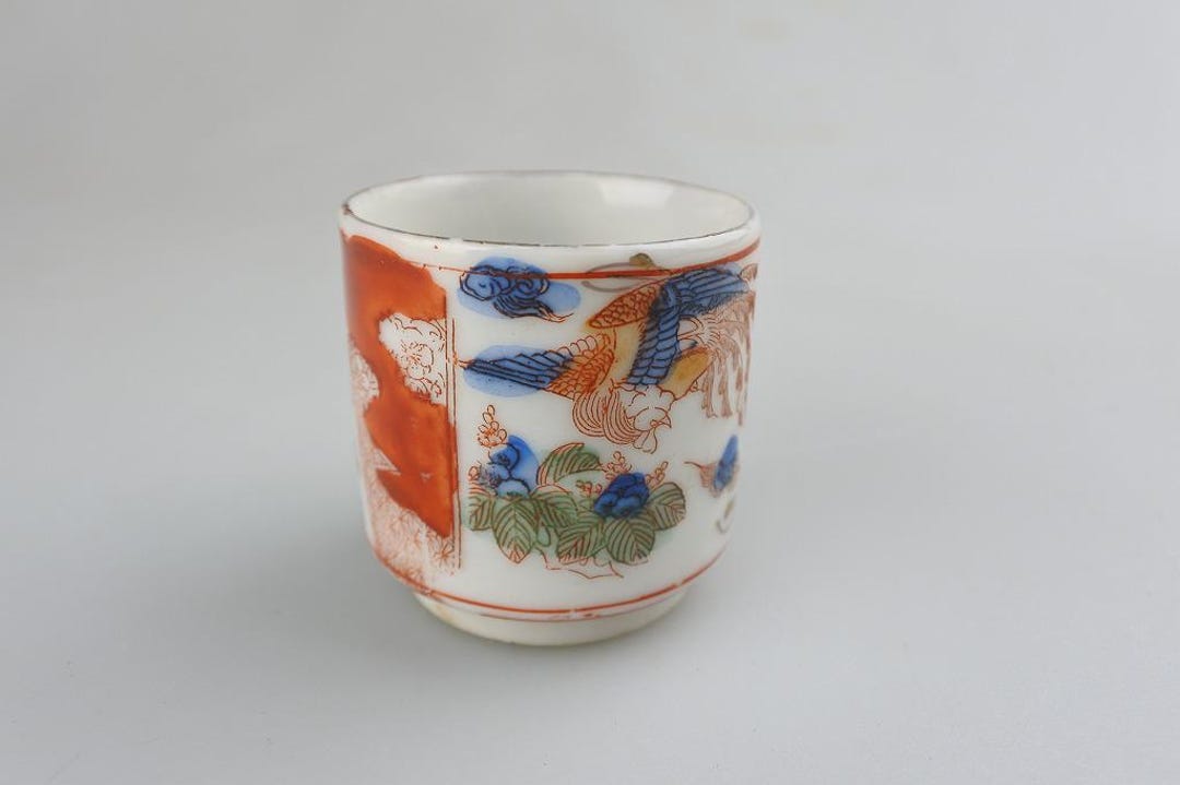 Japanease Hand-painted, Colored, Red-glazed Sake Cup, Vintage Antique ...