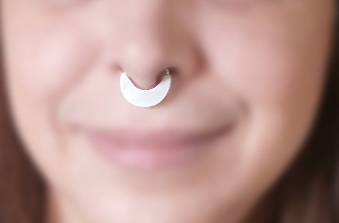 Wide Septum Nose Ring Thick Gauge Sterling Silver, Shiny-mate-hammered ...
