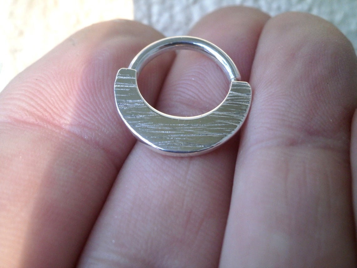 Wide Septum Nose Ring Thick Gauge Sterling Silver, Shiny-mate-hammered ...