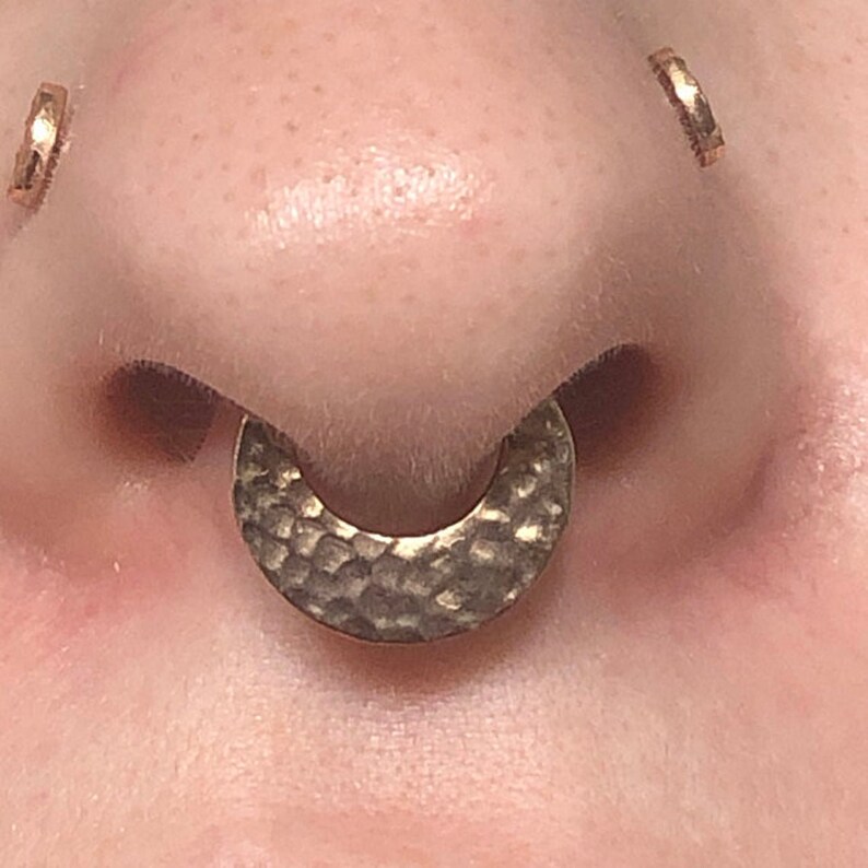 Wide Septum Nose Ring Thick Gauge Sterling Silver, Shiny-mate-hammered ...