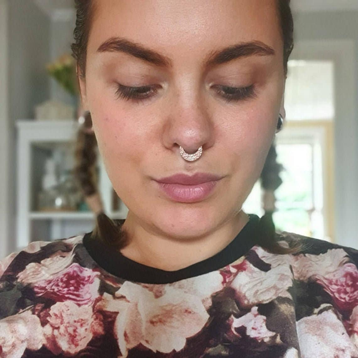 Wide Septum Nose Ring Thick Gauge Sterling Silver, Shiny-mate-hammered ...