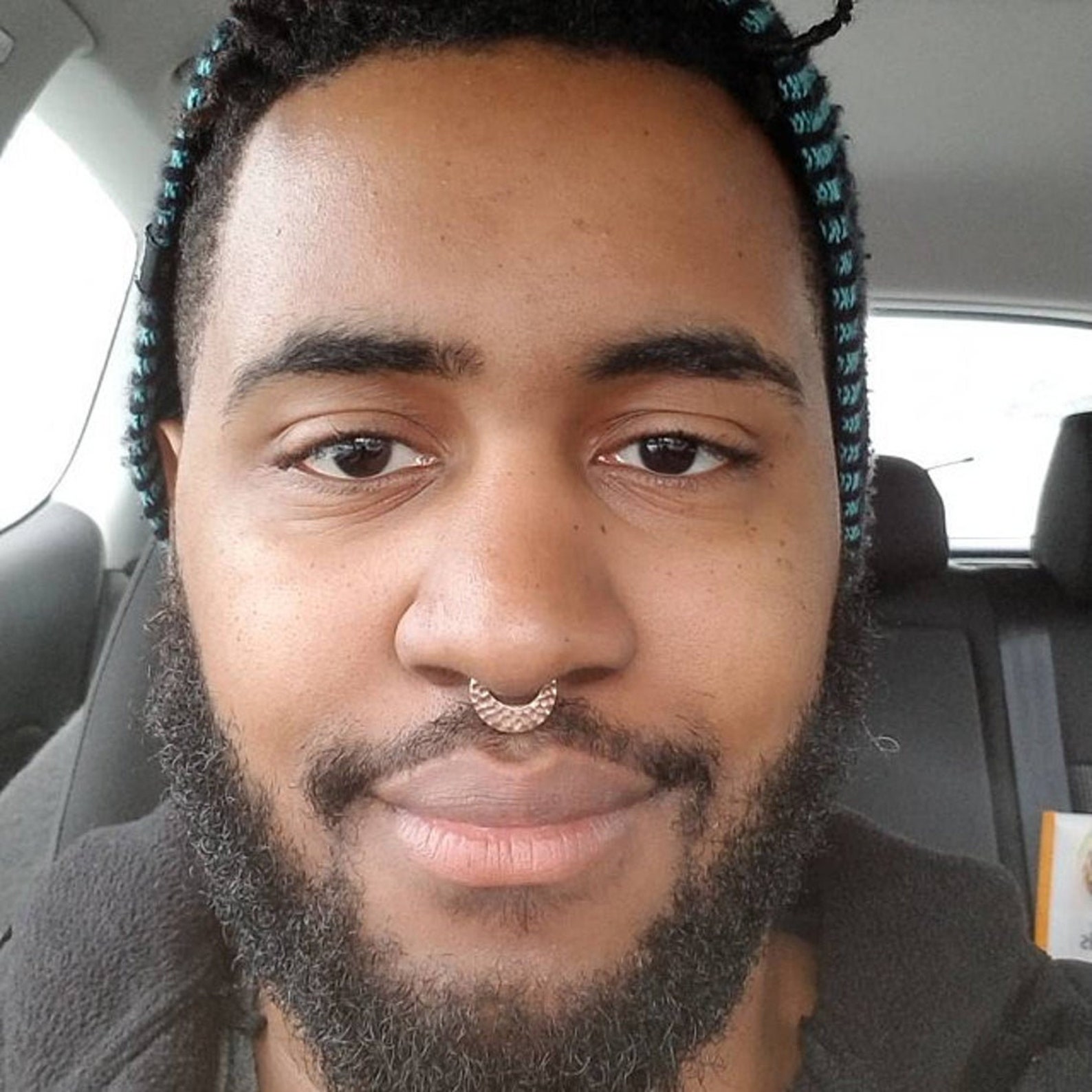 Wide Septum Nose Ring Thick Gauge Sterling Silver, Shiny-mate-hammered ...