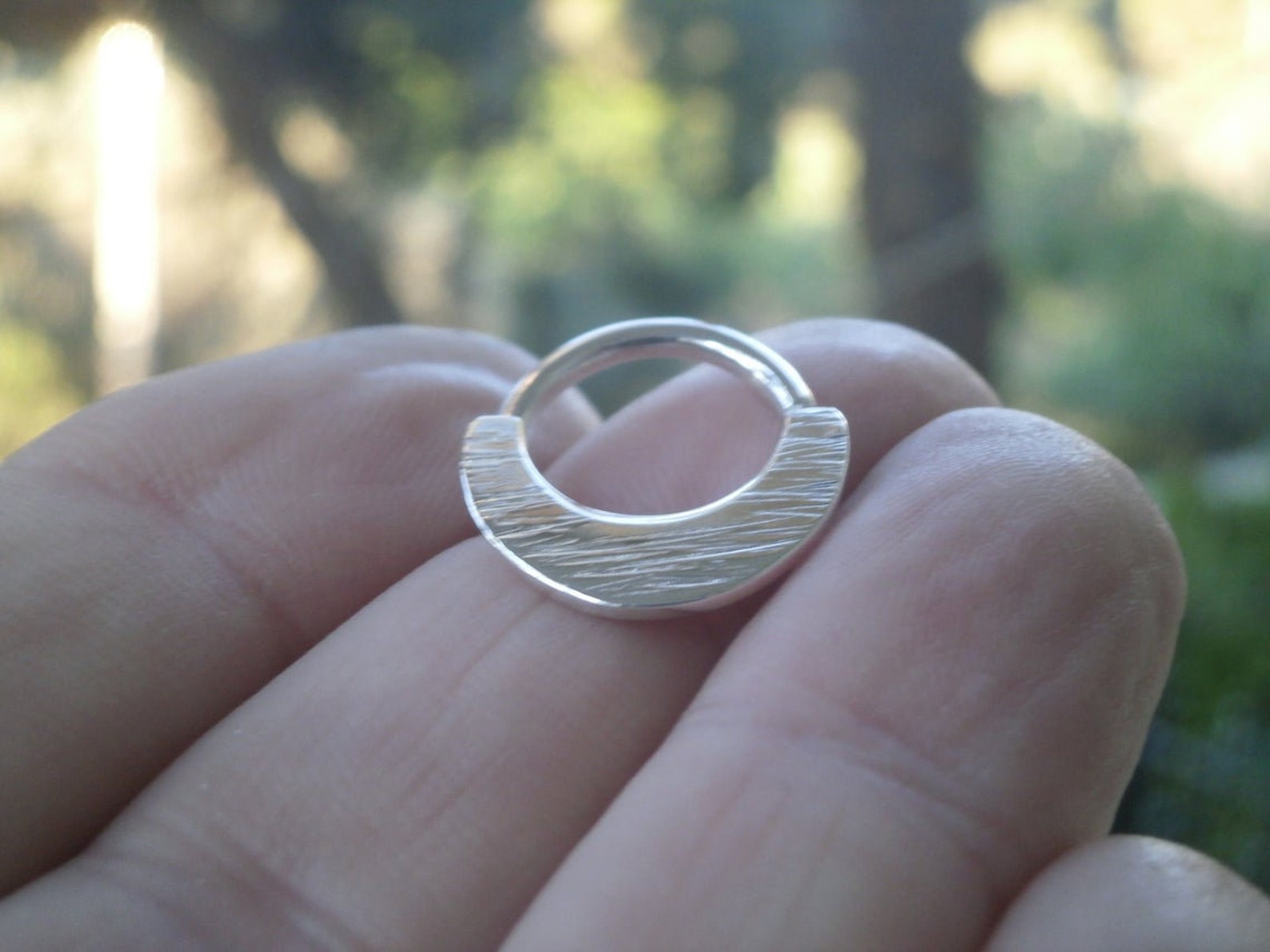 Wide Septum Nose Ring Thick Gauge Sterling Silver, Shiny-mate-hammered ...