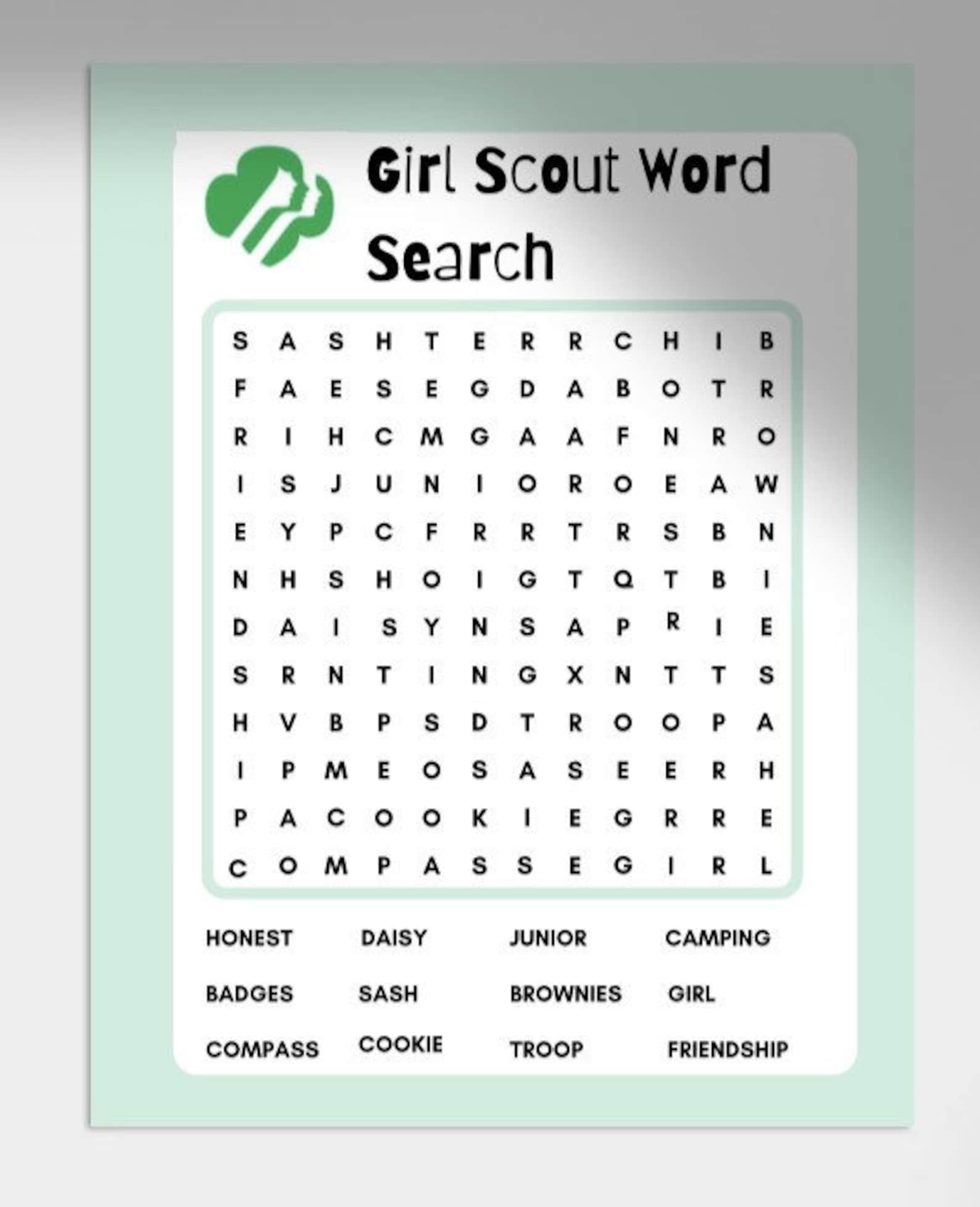 Girl Scout WORD SEARCH Activity - Etsy