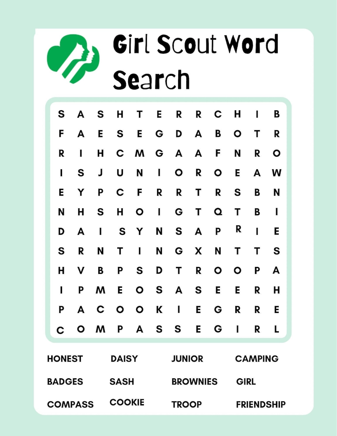 Girl Scout WORD SEARCH Activity 2023 - Etsy