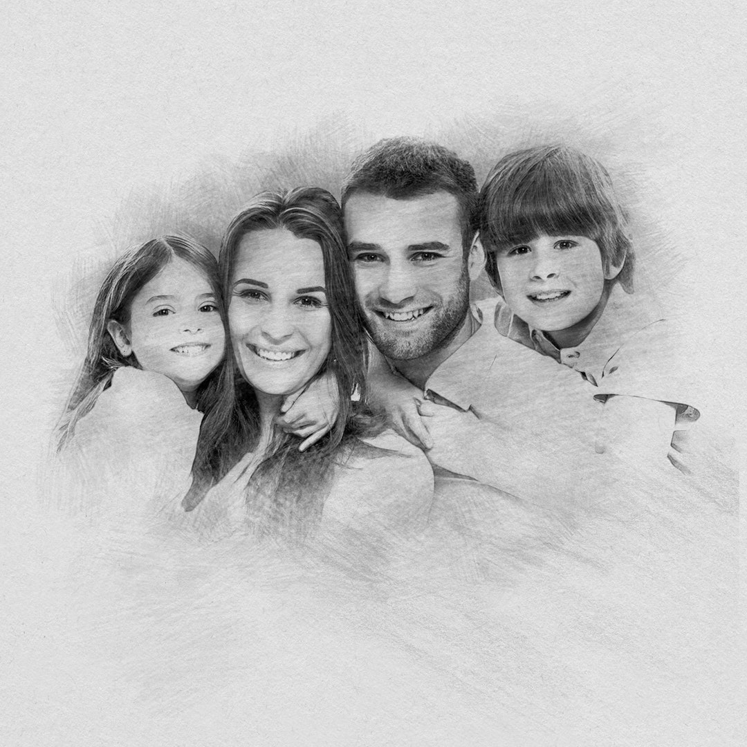 Digital Pencil Drawing Family Portrait From Photos Deceased Loved One ...