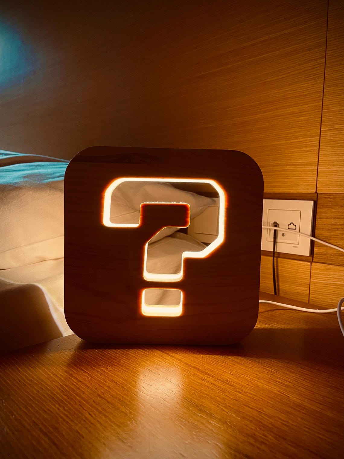 Question Mark Patterned Wooden LED Night Lamp Home Gift, Personalized ...