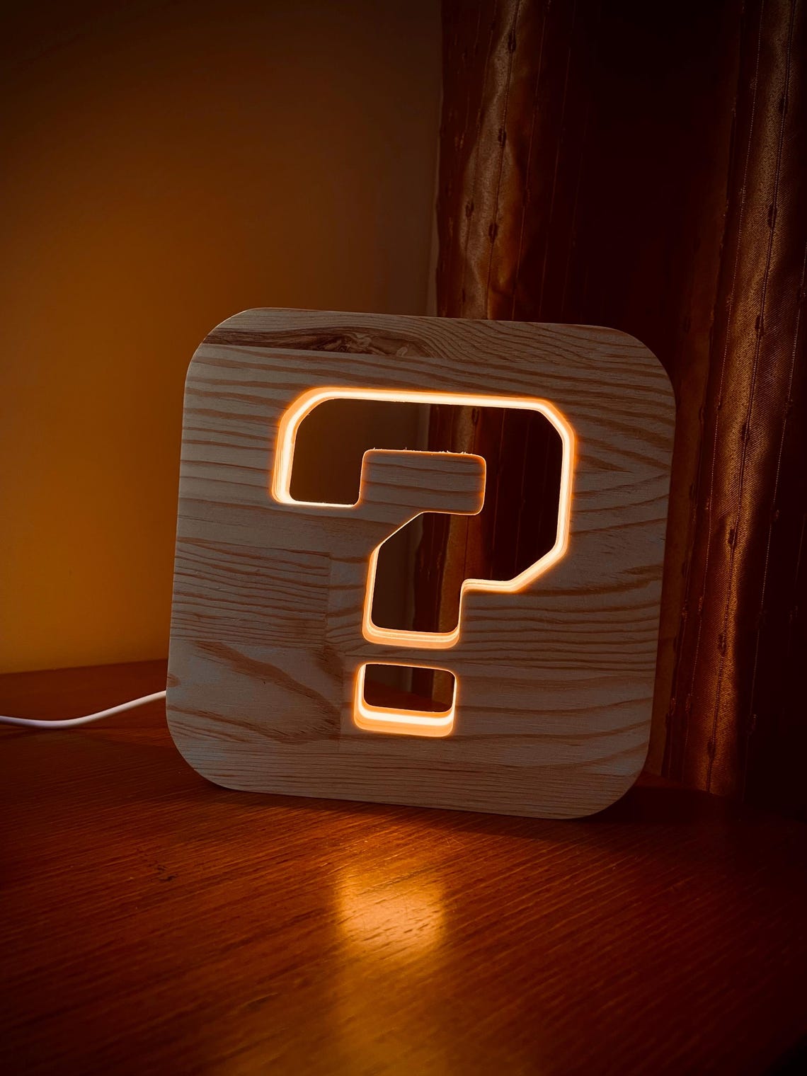 Question Mark Patterned Wooden LED Night Lamp Home Gift, Personalized ...