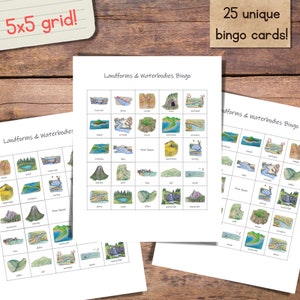 Landforms Bingo Set: 25 Unique Bingo Cards! Review Game for Studying ...
