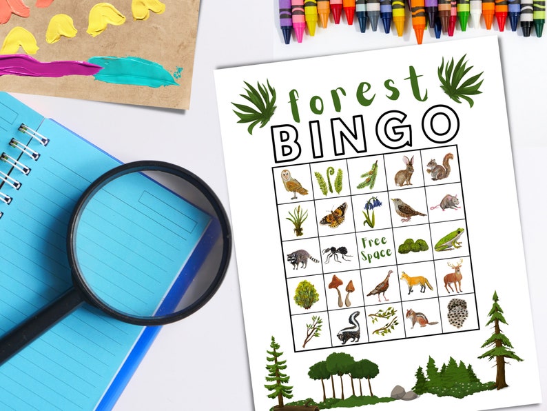 Wald Bingo: Spiel zum Ausdrucken für Camping, Waldschule ...