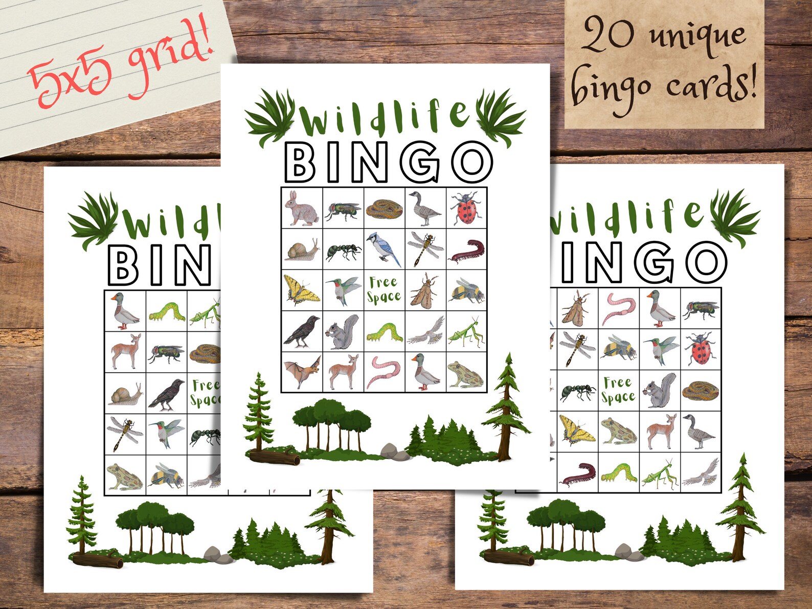 Wildlife Bingo: Printable Game for Kids, Family Road Trips, Class ...