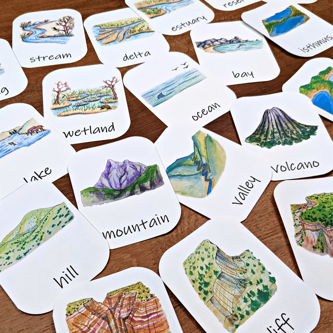 Water and Landforms Three-part Cards: 24 Common Land and Water - Etsy