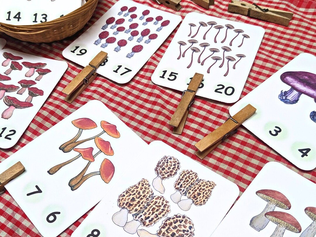 Mushroom Count & Clip Cards: Watercolor Art for Numbers 1-20 ...