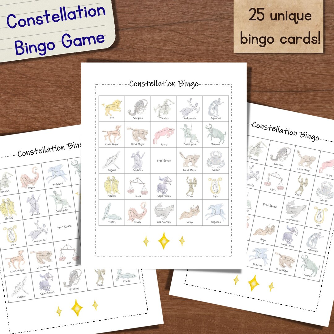 Constellation Bingo Set: 25 Printable Bingo Cards With Calling Cards ...