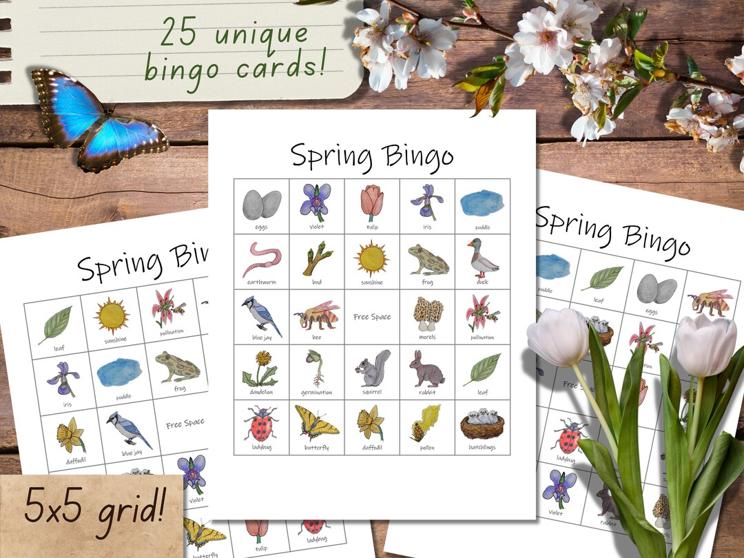 Spring Bingo Set: 25 Unique Bingo Cards With Calling Cards - Etsy