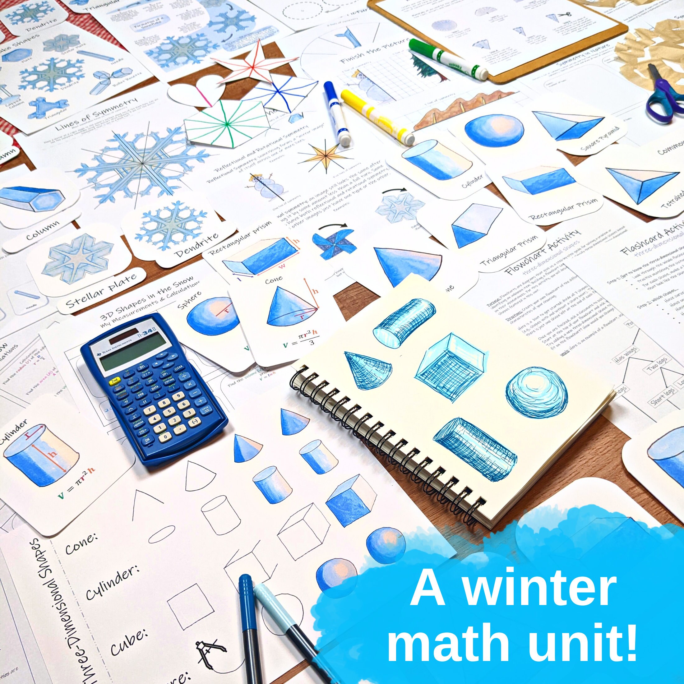 Winter Geometry Unit: Snowflakes, Symmetry, 3D Shapes (PDF) - Etsy