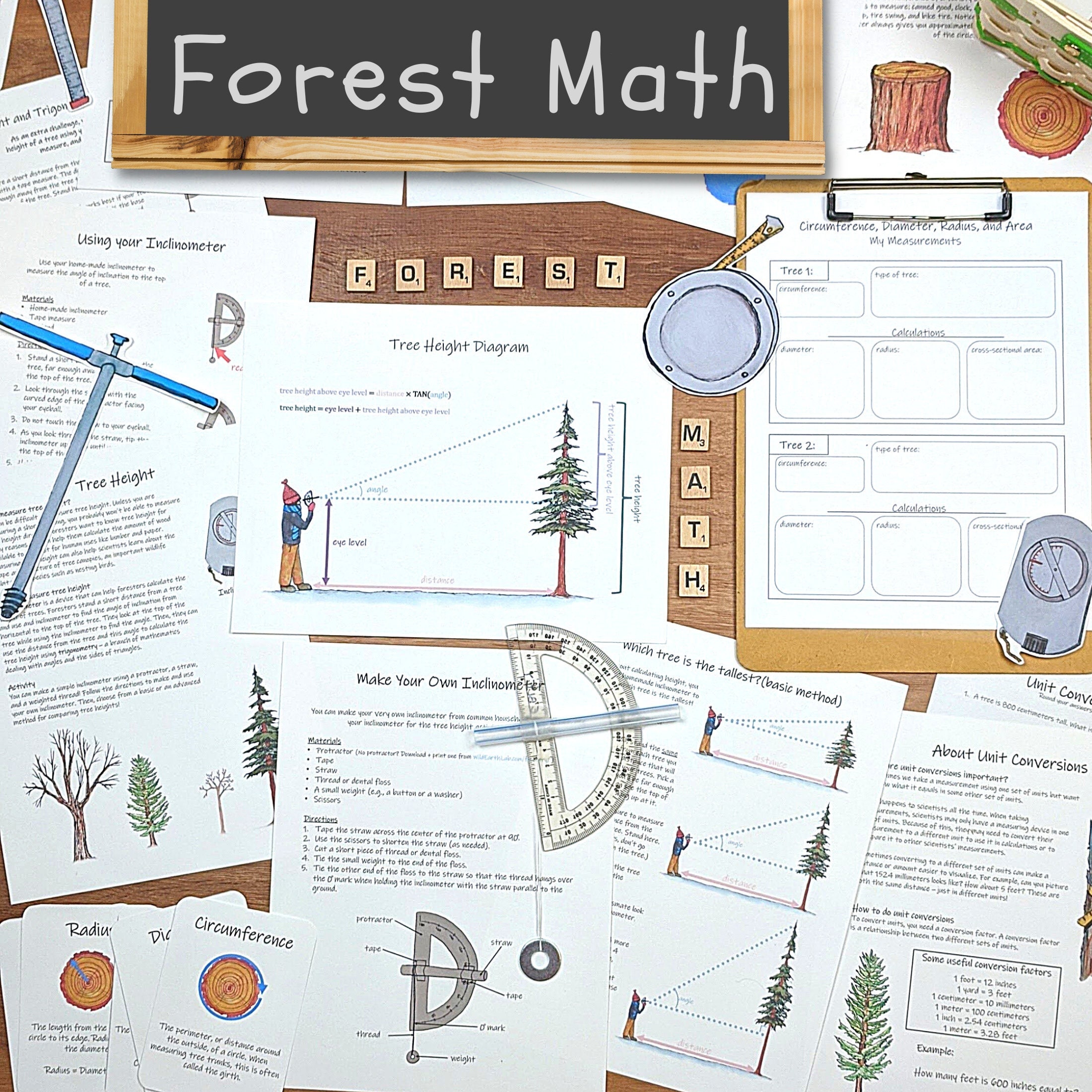 Math in the Forest Unit: Outdoor Applied Math Activities! Pi, Angles ...