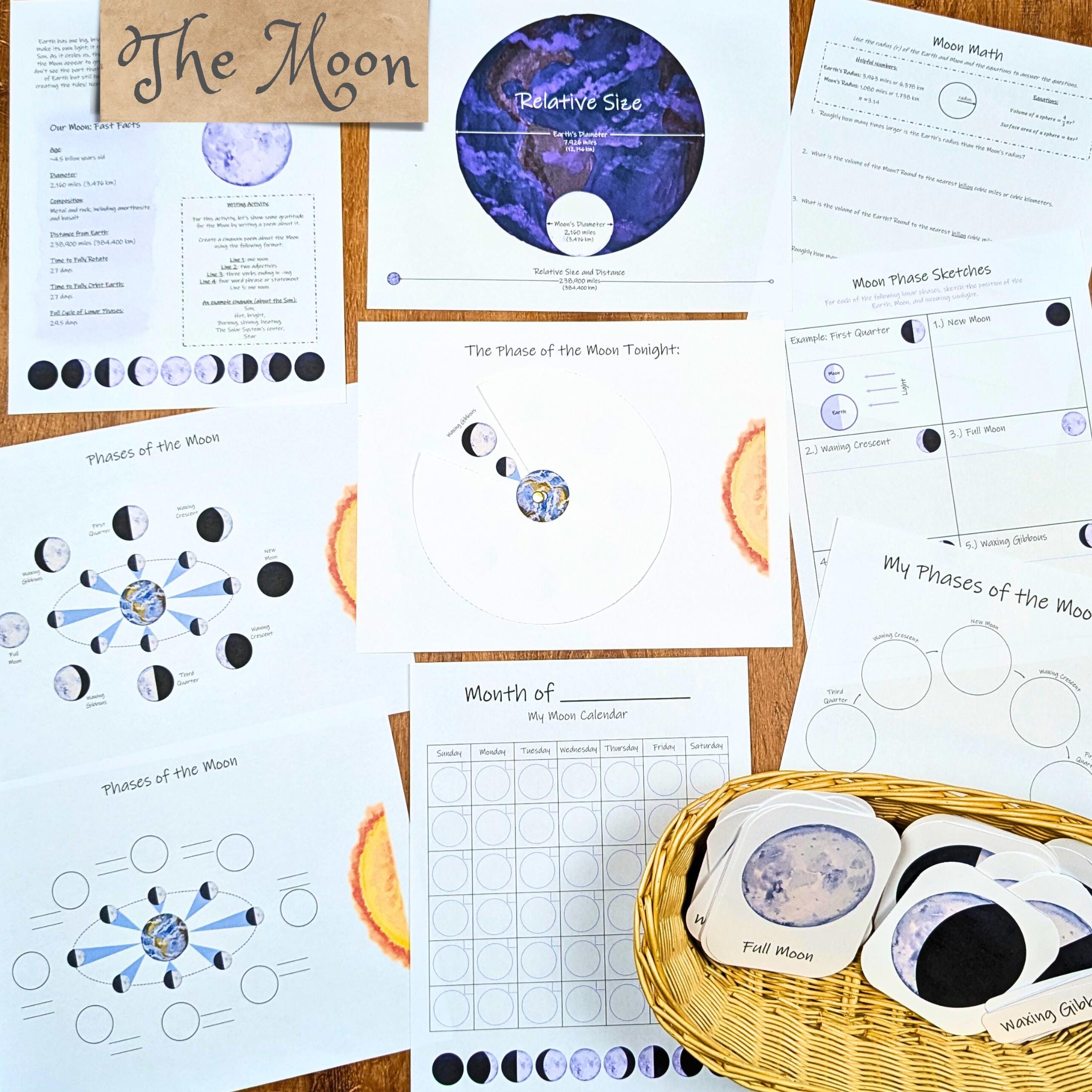 Moon Phases Study: Astronomy Worksheets & Flashcards (PDF Download) - Etsy