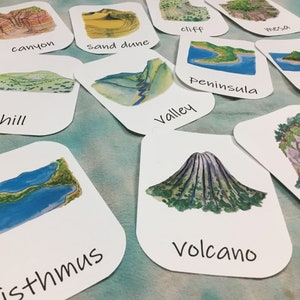 Landforms Three-part Cards: Montessori-style Flashcards, Homeschool ...
