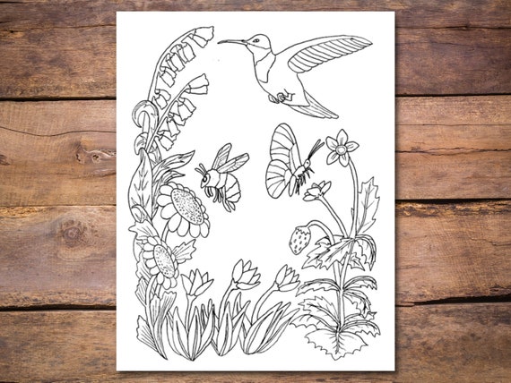 Pollination Coloring Page: printable pollinators coloring for - Etsy México