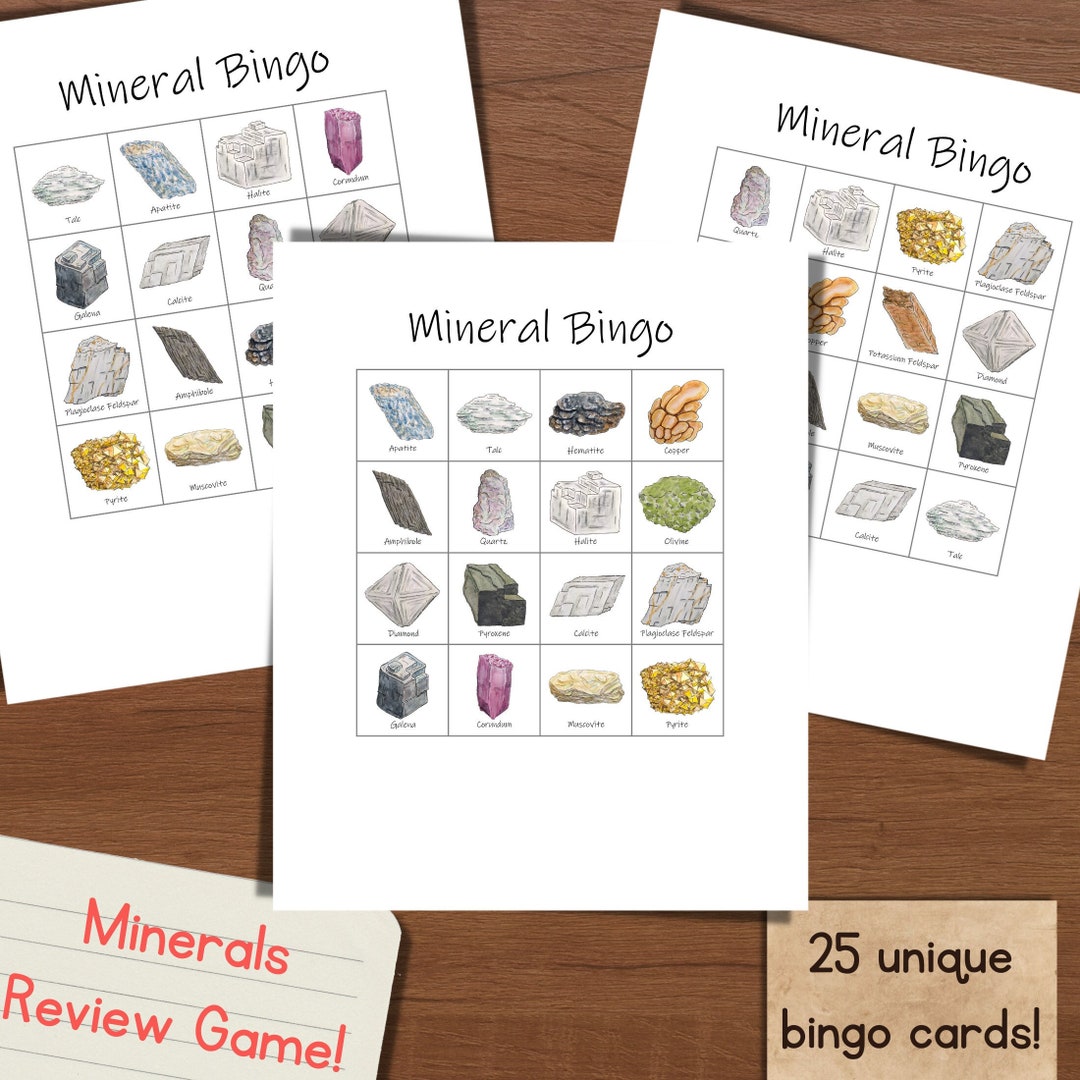 Minerals Bingo: 25 Unique Cards for Classroom Mineral ID Review Game - Etsy
