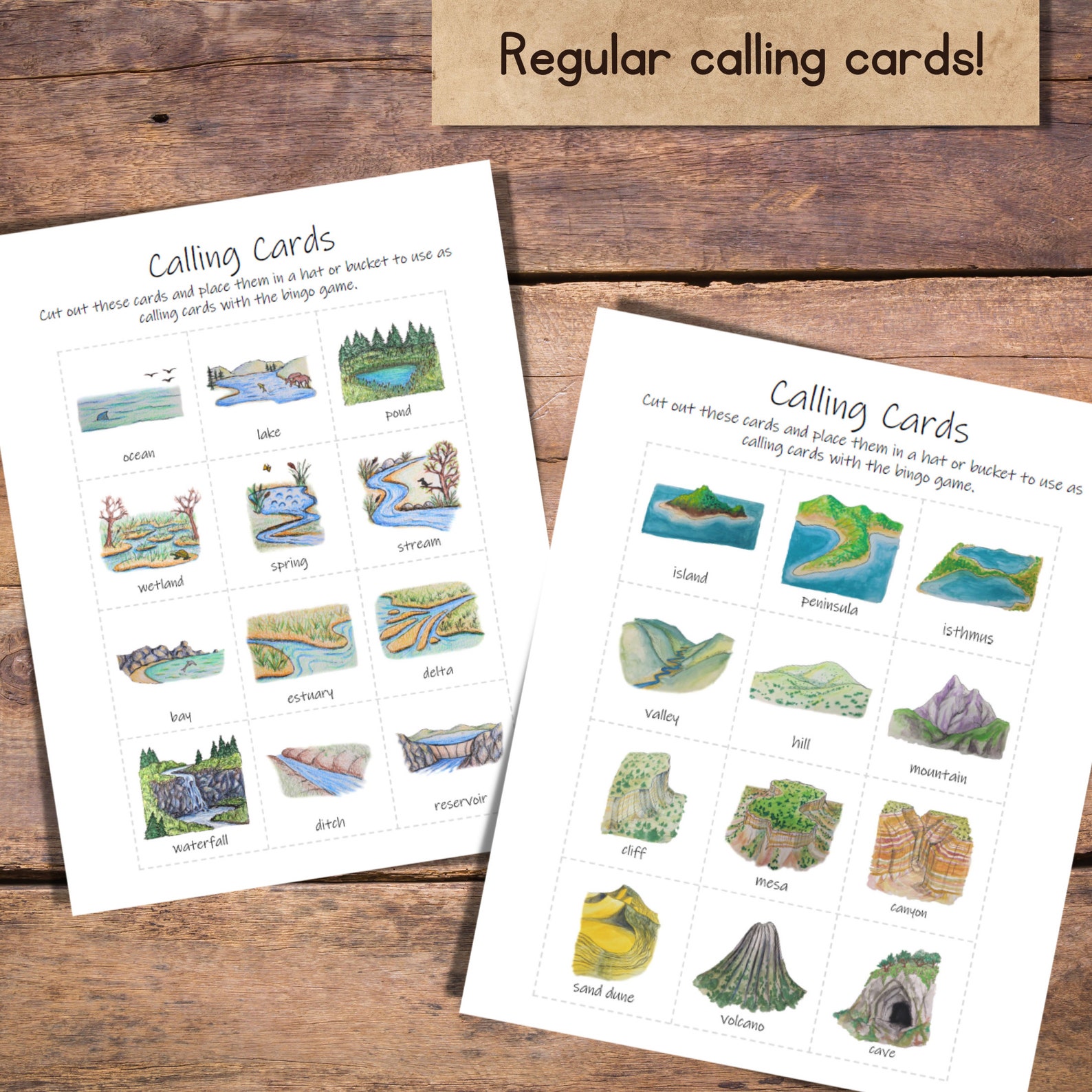 Landforms Bingo Set: 25 Unique Bingo Cards Review Game for Studying ...