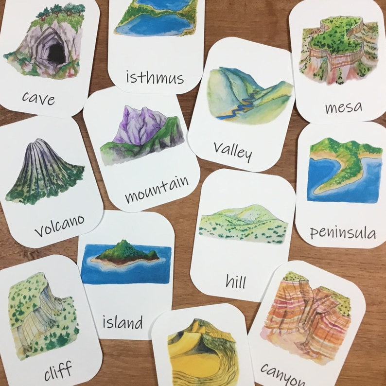 Landforms Three-part Cards: Montessori-inspired Flashcards for - Etsy