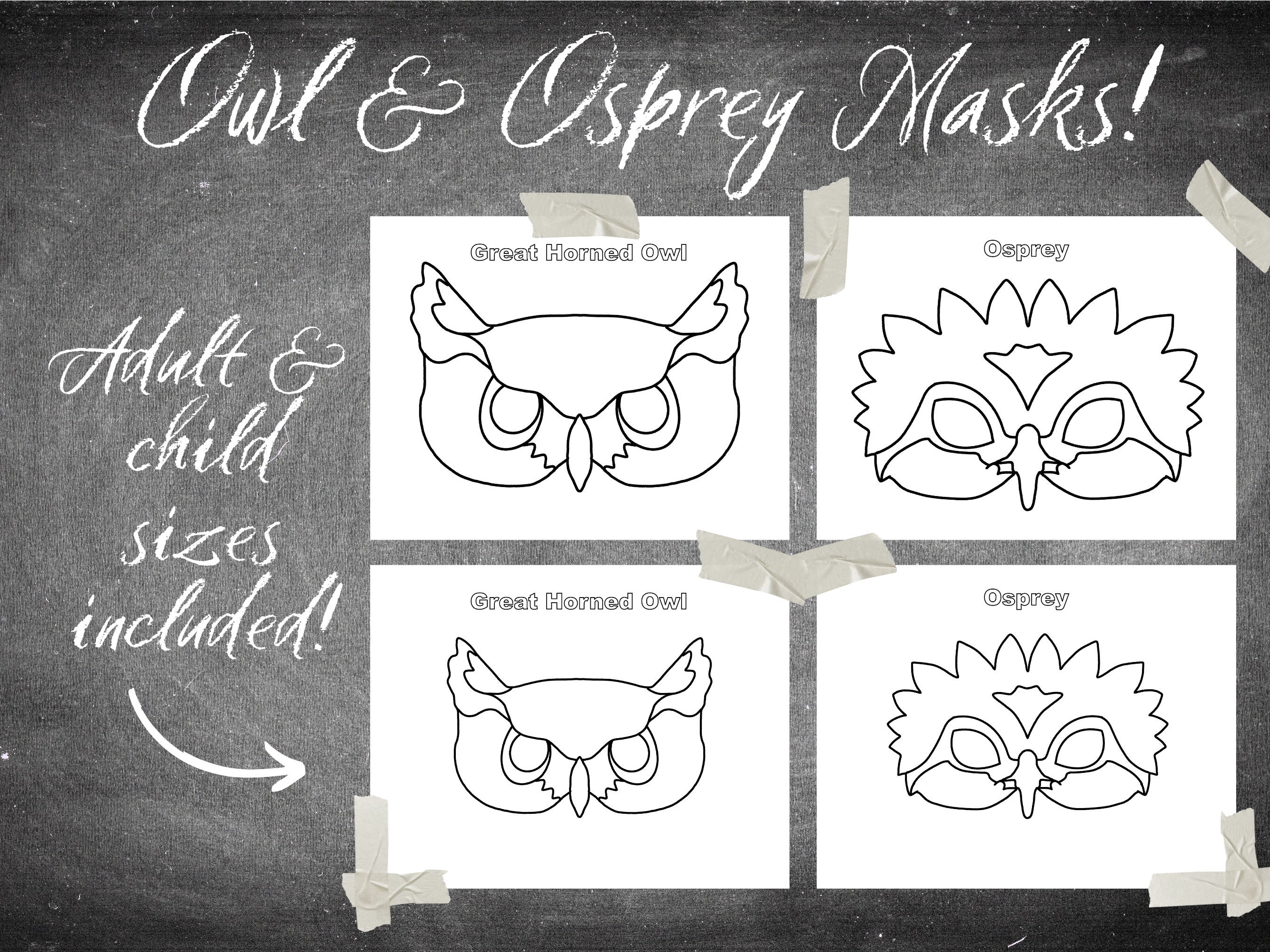 Two Printable Bird Masks: Decorate Your Own Osprey and Owl Masks ...