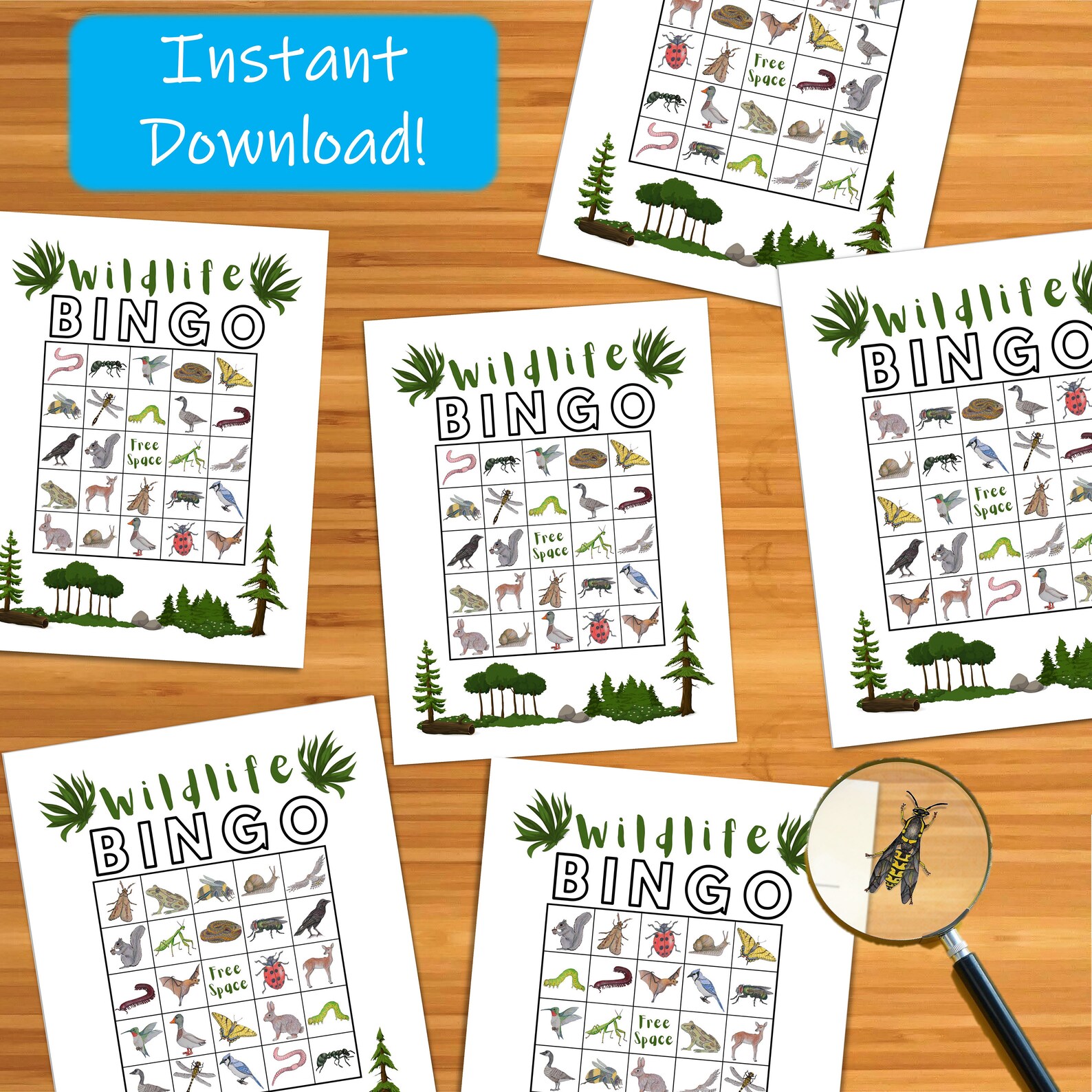 Wildlife Bingo: Printable Game for Kids, Family Road Trips, or School ...