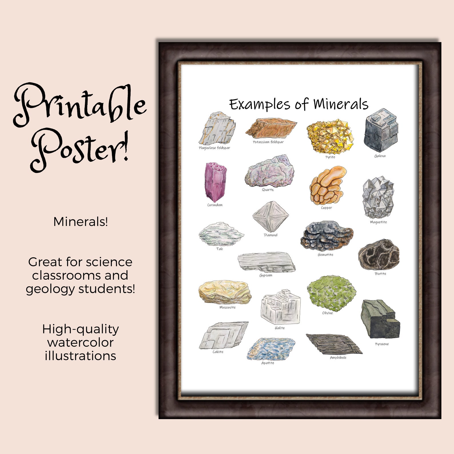 Watercolor Minerals Classroom Poster: Geology, Earth Science (PDF ...