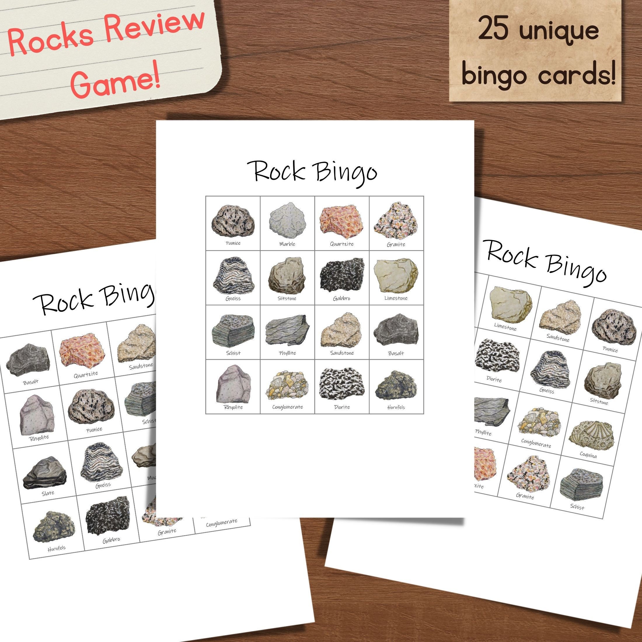 Rocks Bingo Game: Classroom Rock ID Activity, 25 Cards (PDF Download ...