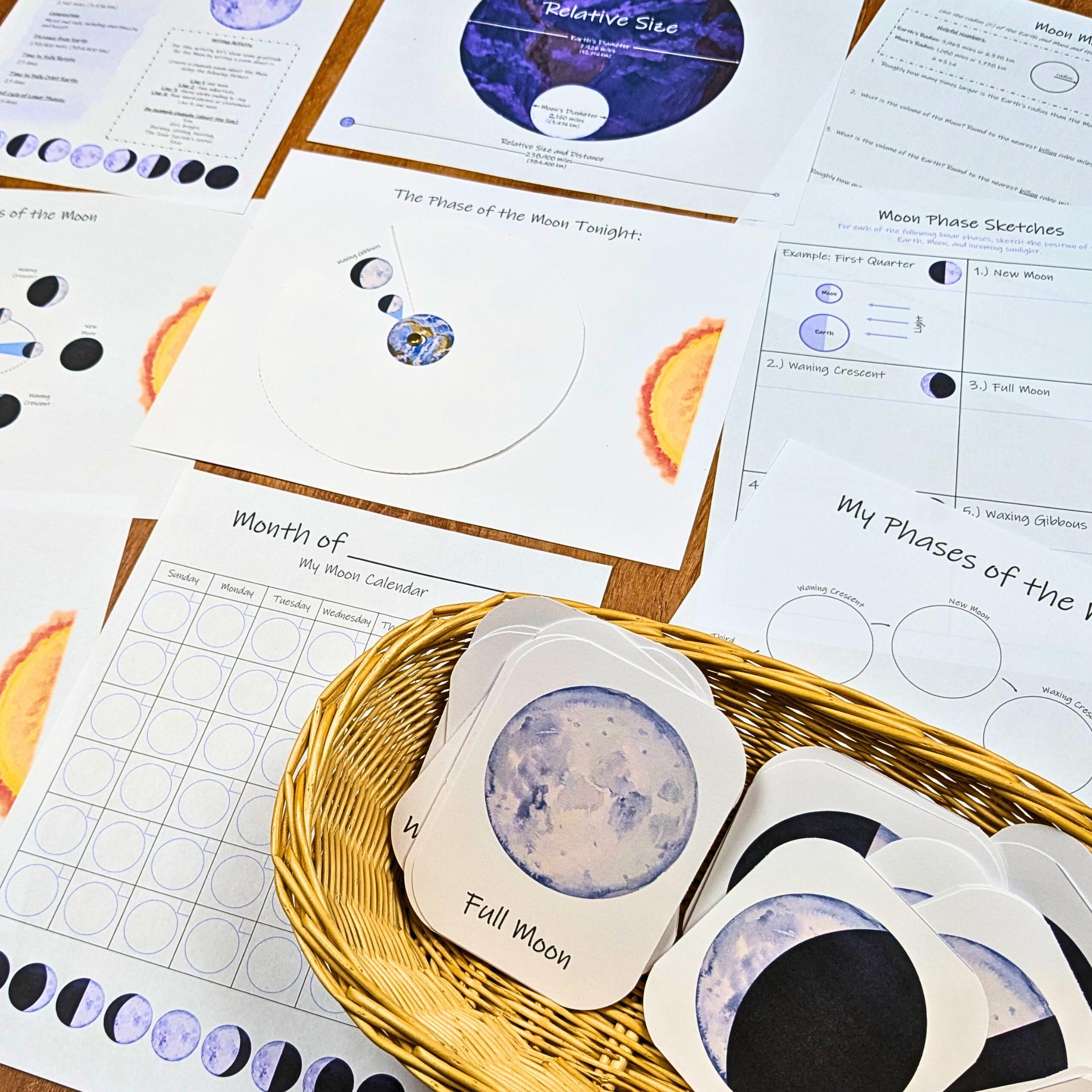 Moon Phases Study: Astronomy Worksheets & Flashcards (PDF Download) - Etsy
