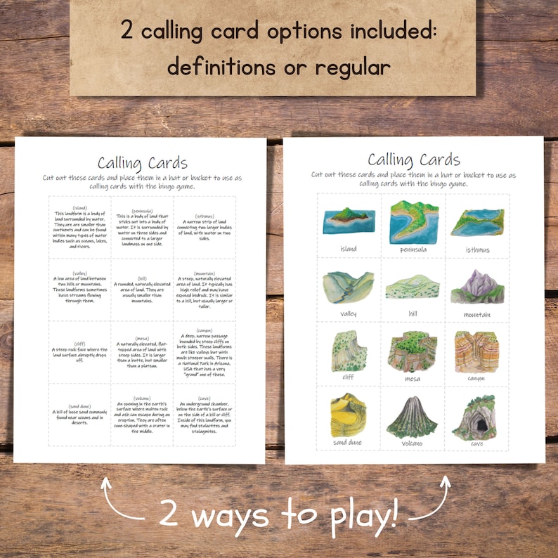 Landforms Bingo Set: 25 Unique Bingo Cards Review Game for Studying ...