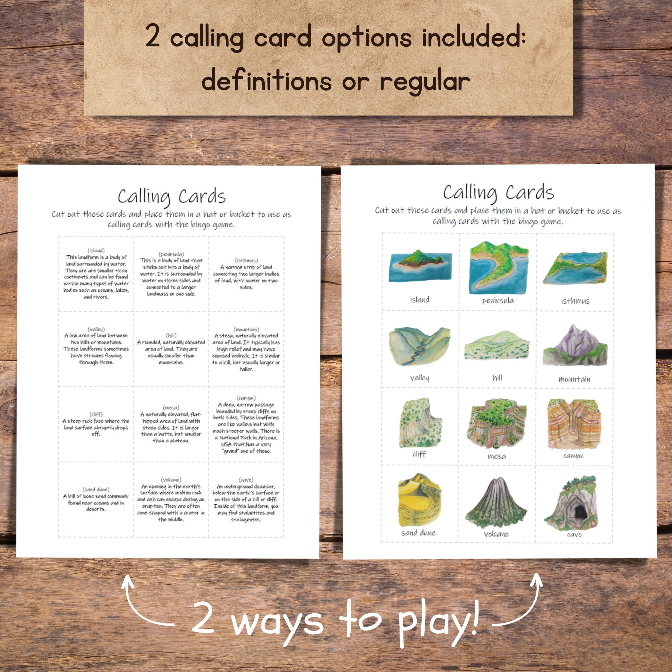Landforms Bingo Set: 25 Unique Bingo Cards Review Game for Studying ...