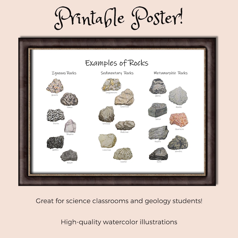 Common Rocks Classroom Poster: Igneous, Sedimentary, & Metamorphic ...