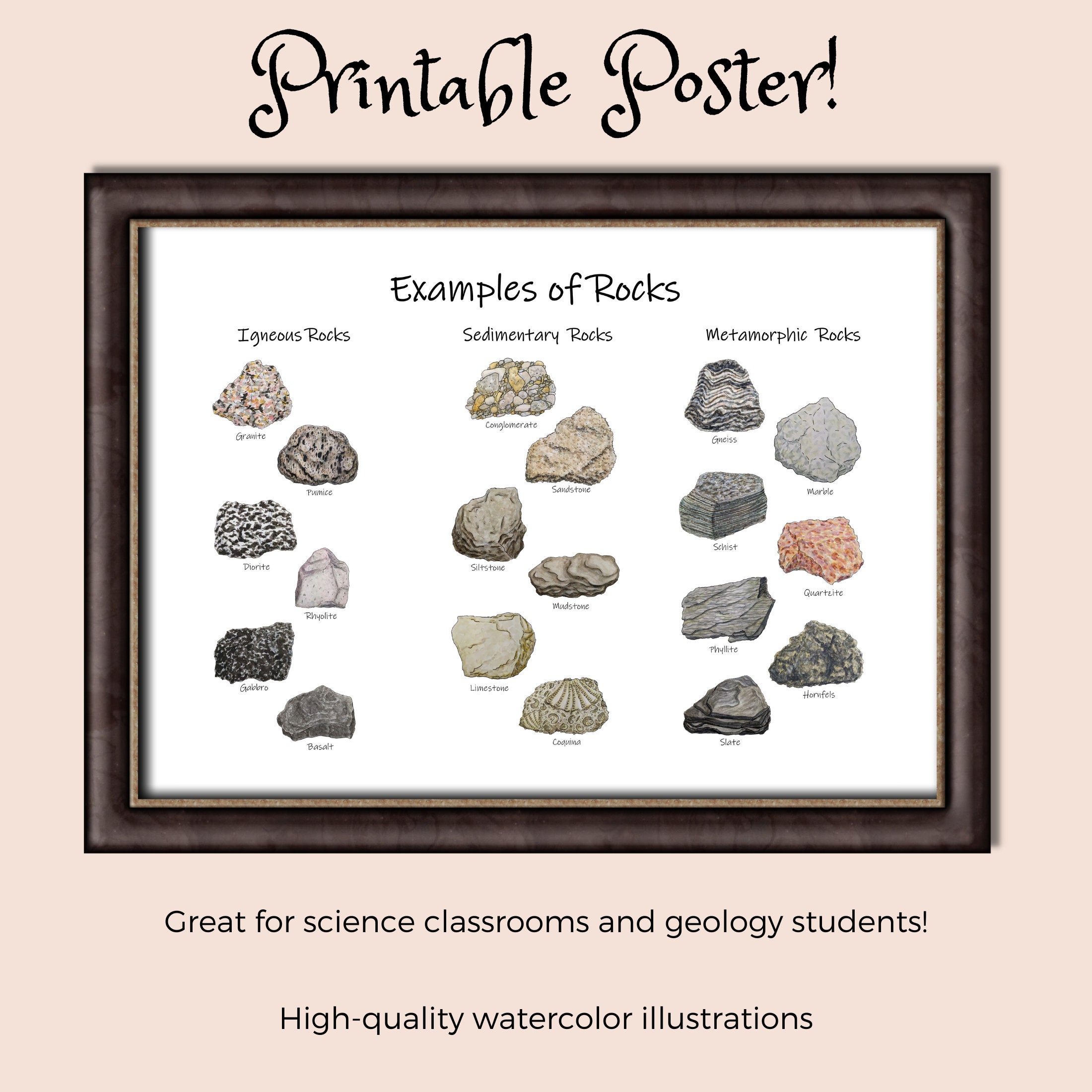 Common Rocks Classroom Poster: Igneous, Sedimentary, & Metamorphic ...