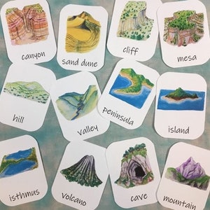 Landforms Three-part Cards: Montessori-style Flashcards, Homeschool ...