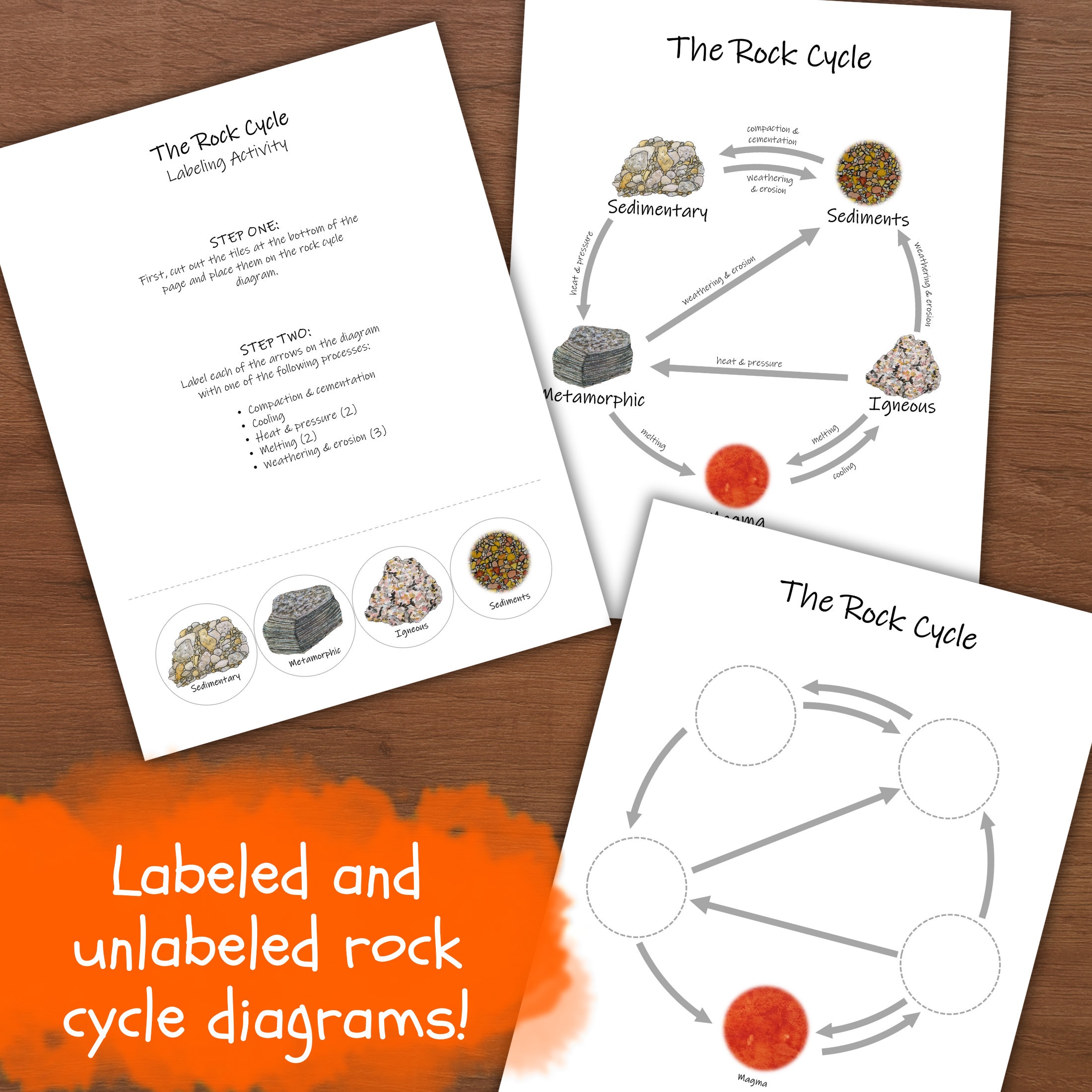 The Rock Cycle: Labeled and Unlabeled Diagrams! Great for Science ...