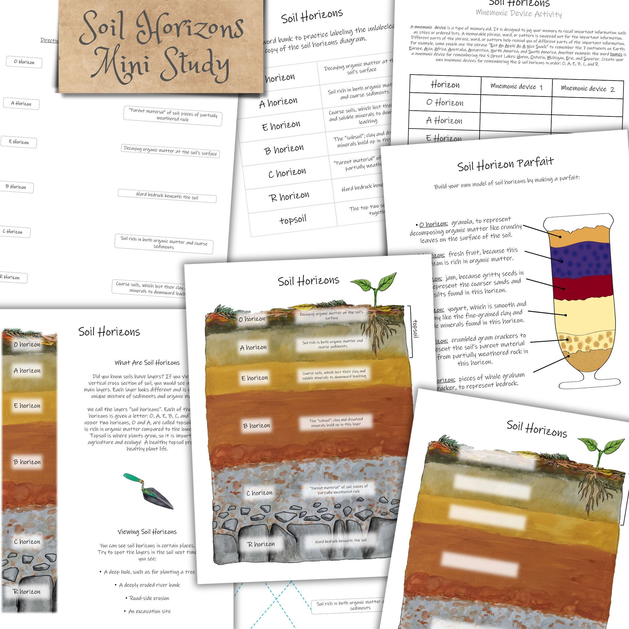 Soil Horizons Mini Study: Labeled & Unlabeled Diagrams, Science ...