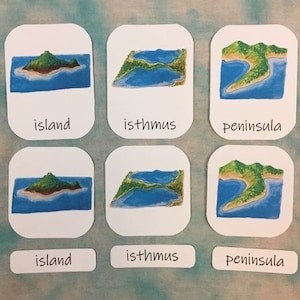 Landforms Three-part Cards: Montessori-style Flashcards, Homeschool ...